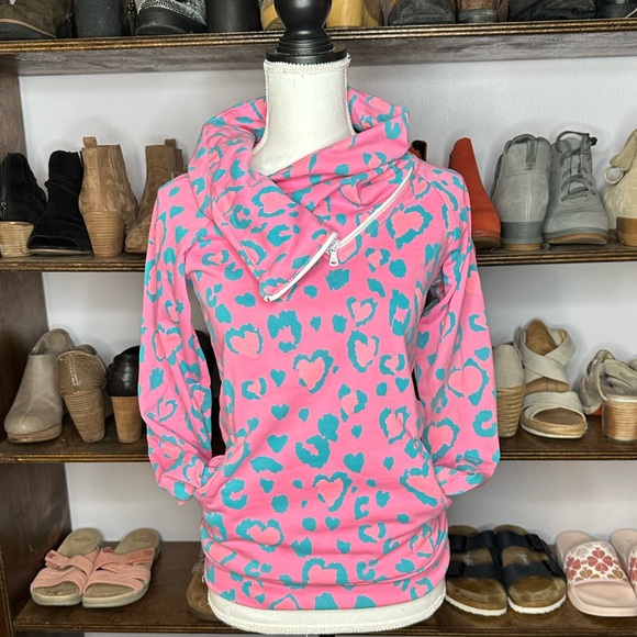 Michelle Mae | Tops | Michelle Mae Bright Pink Turquoise Zip Cowl Neck ...